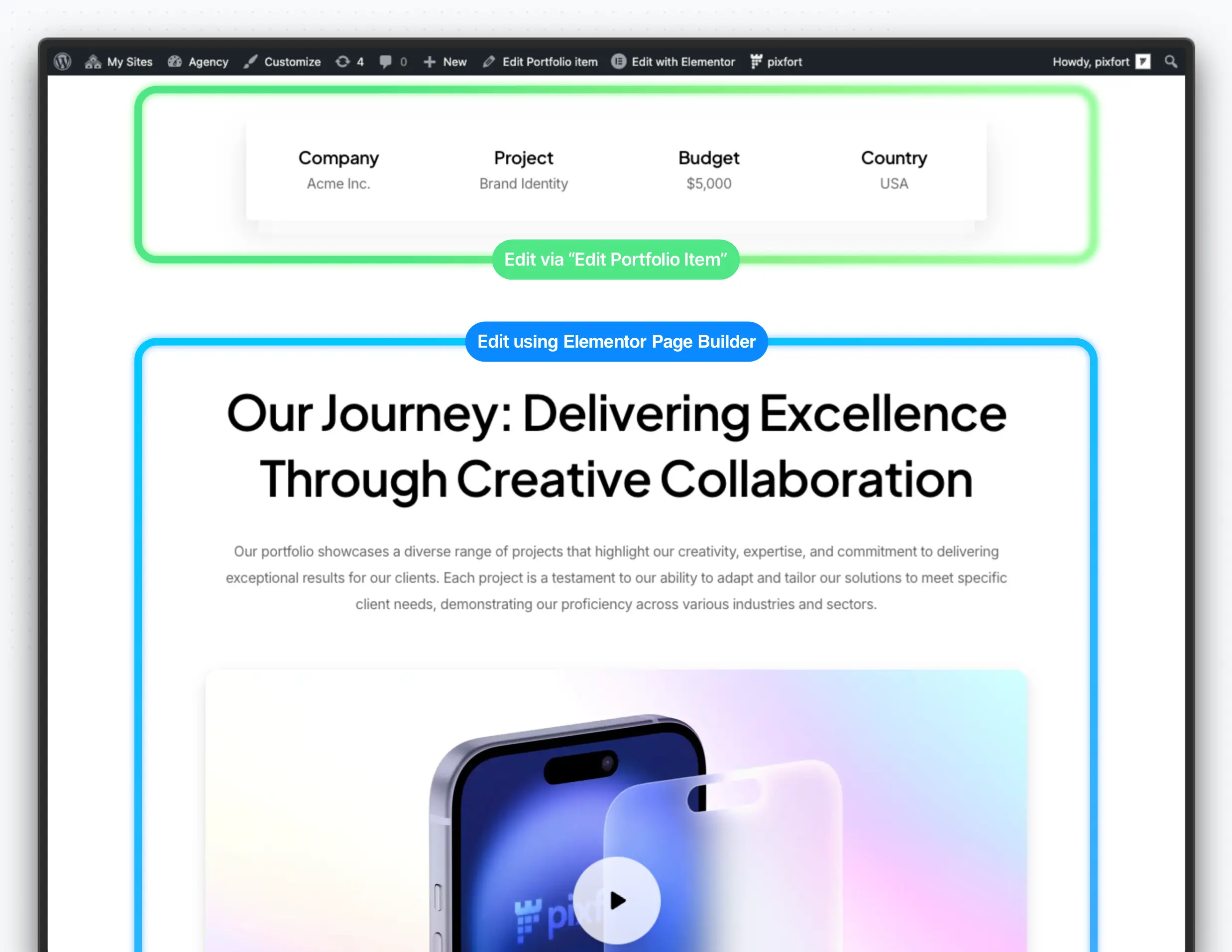 How to Create a Portfolio Item Page - pixfort Theme Documentation